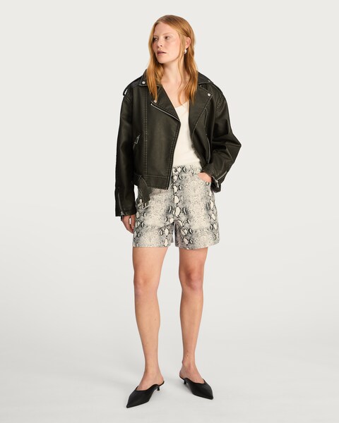 F&F Cotton Rich Snakeskin Print High-Waisted Shorts in Multi Grey ...