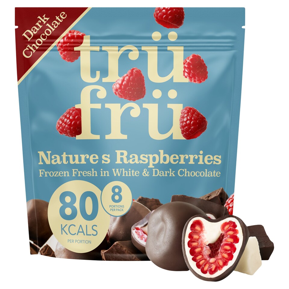 TrüFrü White & Dark Chocolate covered Raspberries 227g - Tesco Groceries