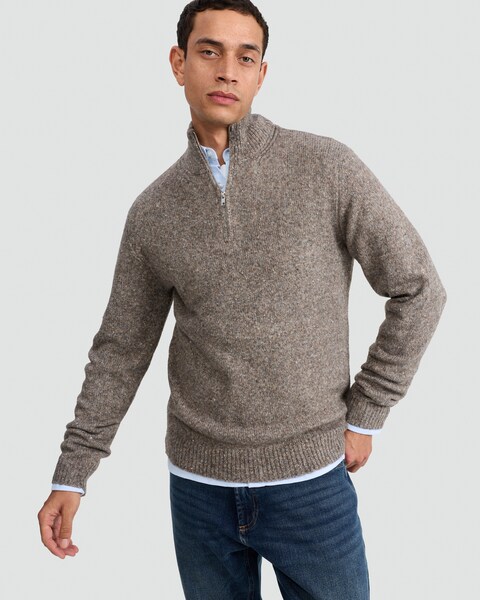 F&F Knitted Speckled Half Zip Jumper in Neutral - Tesco Groceries