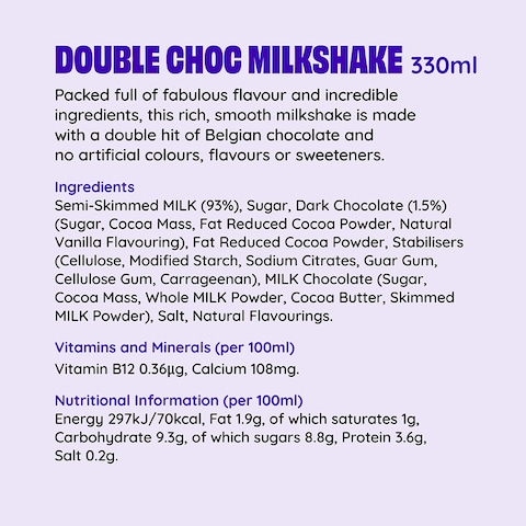 Shaken Udder Double Choc Milkshake 330ml - Tesco Groceries