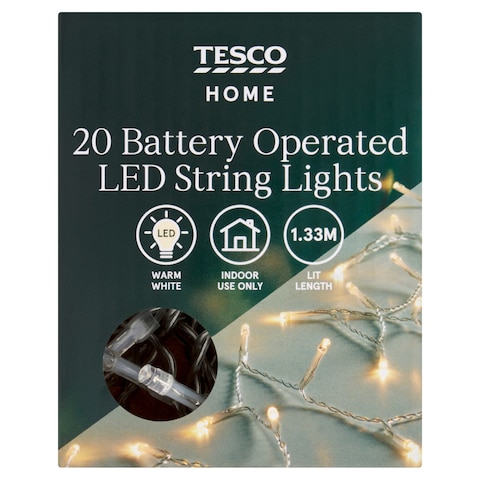 Tesco 20 Battery Warm White LED Christmas Lights - Tesco Groceries