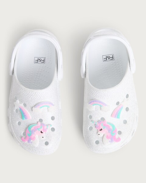 F&F Girl Iridescent Unicorn Clogs in White - Tesco Groceries