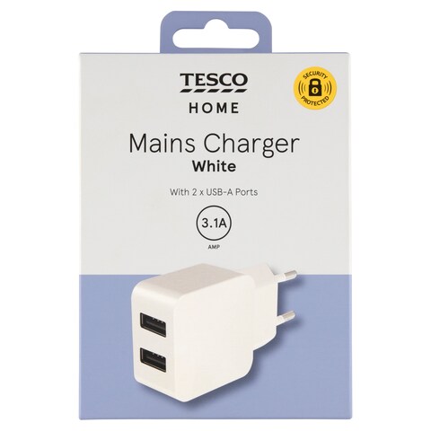 Tesco Home White Mains Charger with 2 x USB-A Ports - Tesco Groceries