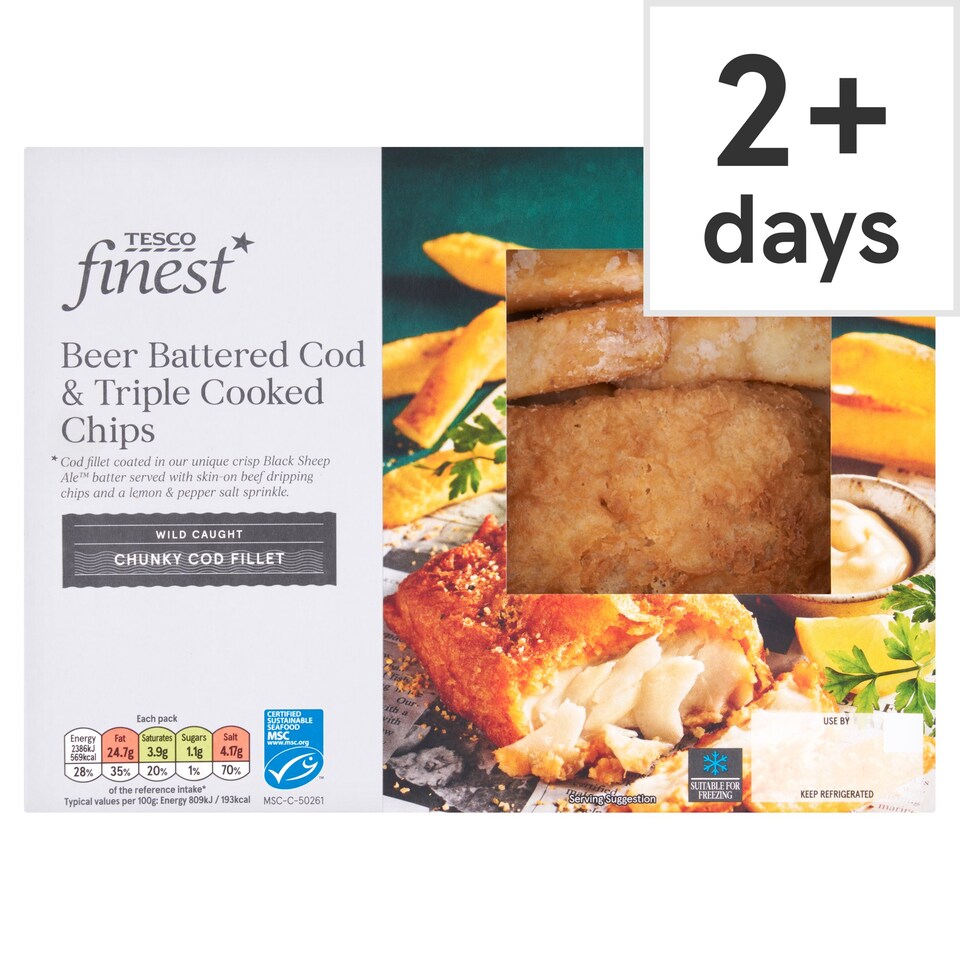 Tesco Finest Beer Battered Cod & Triple Cooked Chips 326g - Tesco Groceries
