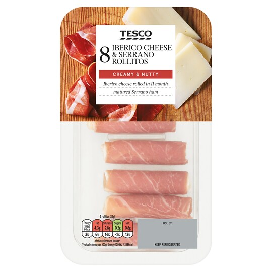 Tesco 8 Iberico Cheese & Serrano Rollitos 88G - Tesco Groceries