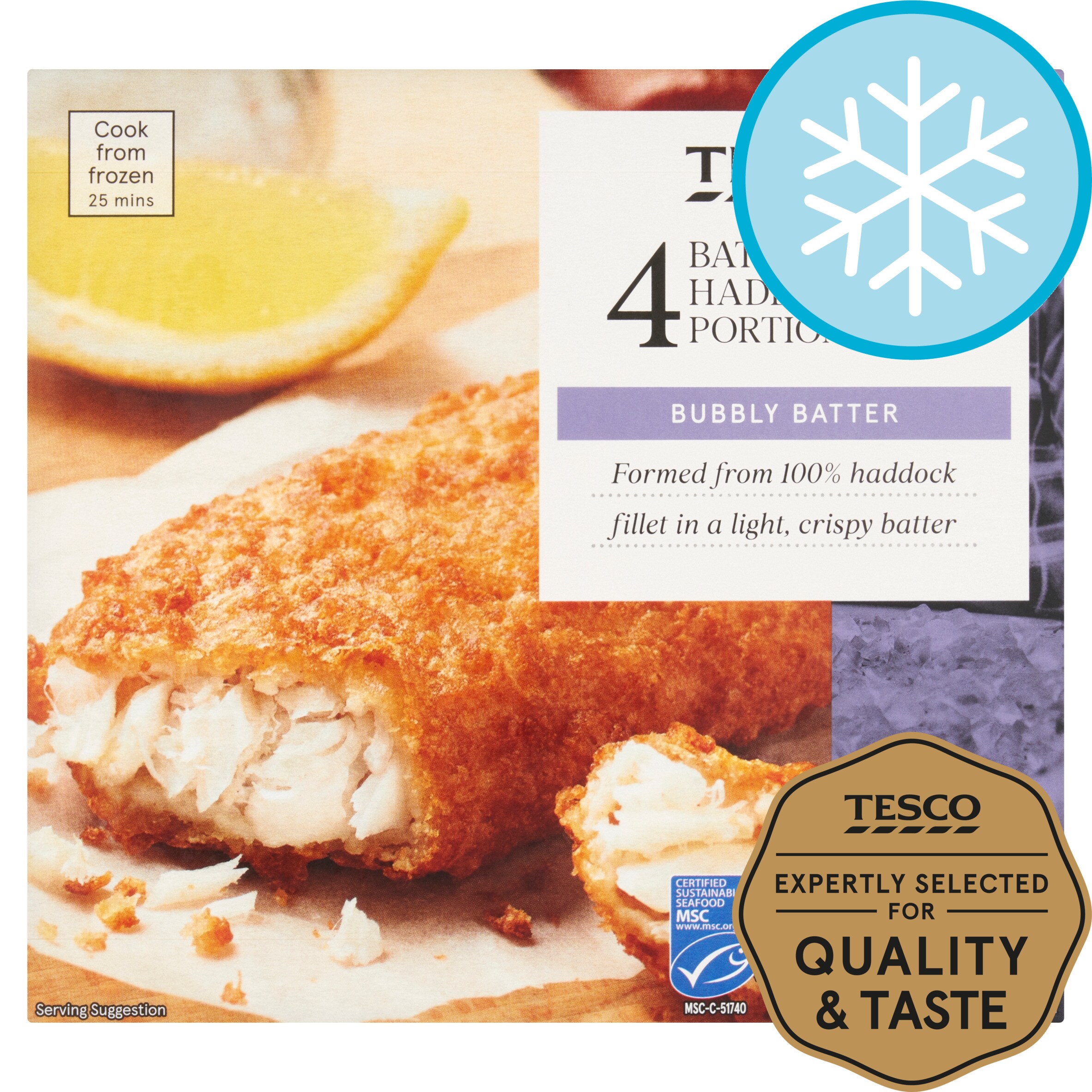 Tesco 4 Battered Haddock Fillets 500G - Tesco Groceries