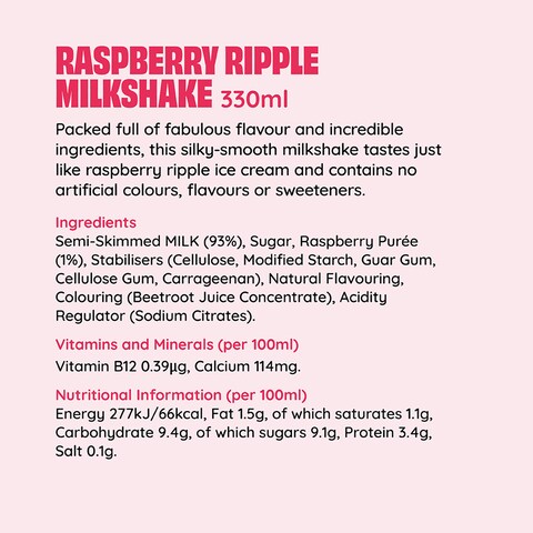 Shaken Udder Raspberry Ripple Milkshake 330ml - Tesco Groceries