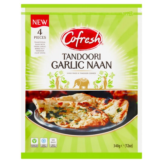 Cofresh Tandoori Garlic Naan 4 Pieces 340G - Tesco Groceries