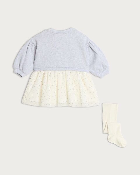 F&F Baby 2-Piece Cotton Rich Twofer Dress and Tights Set in Grey ...