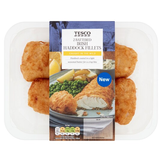 Tesco 2 Battered Irish Haddock Fillets 280G - Tesco Groceries
