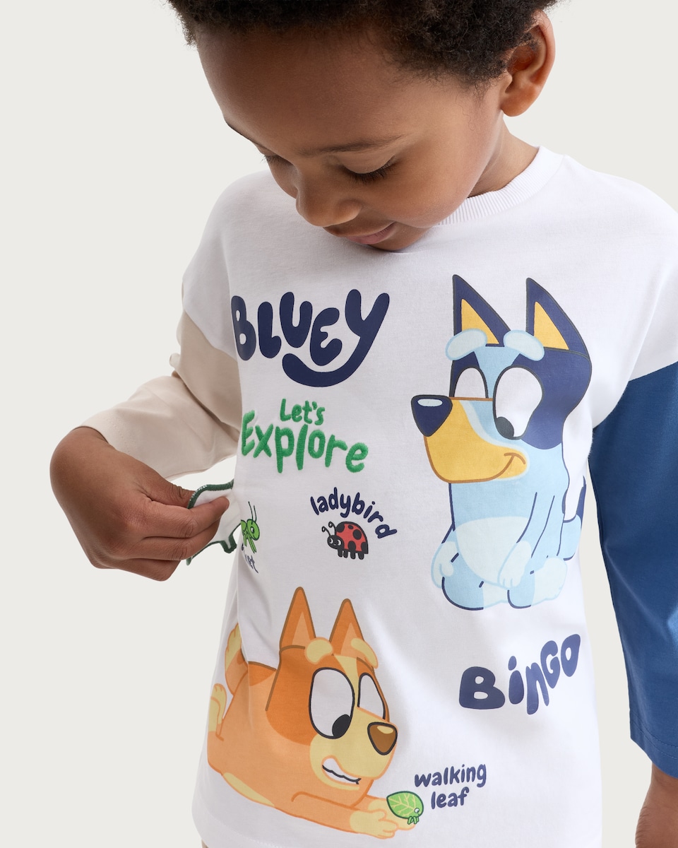 Bluey Pure Cotton Let's Explore Long Sleeved Top in Cream - Tesco Groceries