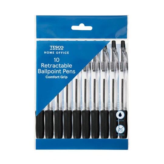 Tesco Grip Retractable Ball Pens Black 10 Pack - Tesco Groceries