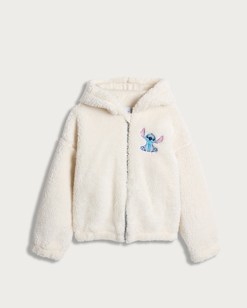 Disney Lilo & Stitch Fleece Embroidered Zip Up Hoodie in Cream - Tesco ...