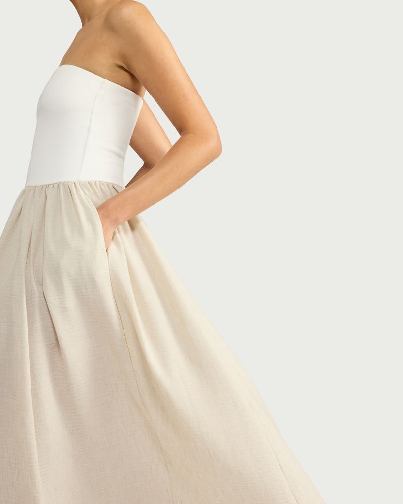 F&F Pleated Bandeau Midi Dress in Neutral - Tesco Groceries