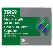 Tesco Max Strength All In One Cold & Flu 16 Capsule - Tesco Groceries