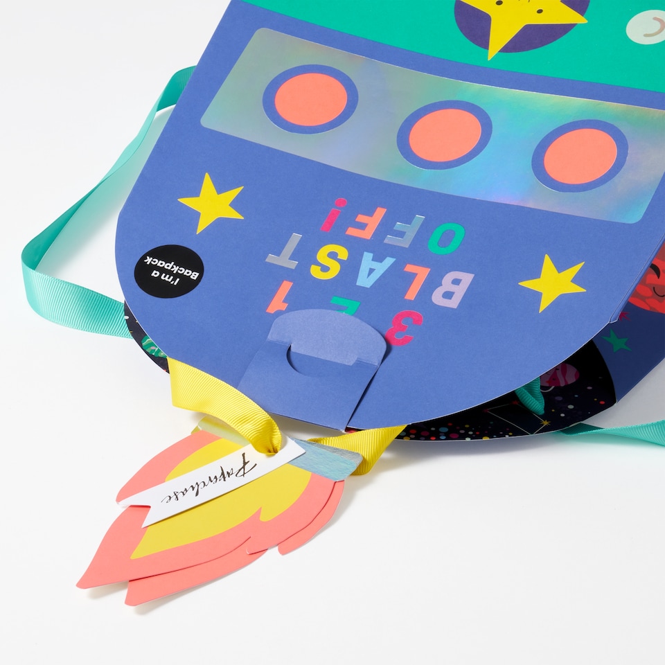 Paperchase Happy Space Rocket backpack Gift Bag - Tesco Groceries