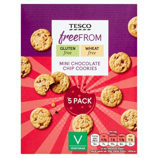 Tesco Free From Mini Chocolate Chip Cookies 5 Pack 100G - Tesco Groceries