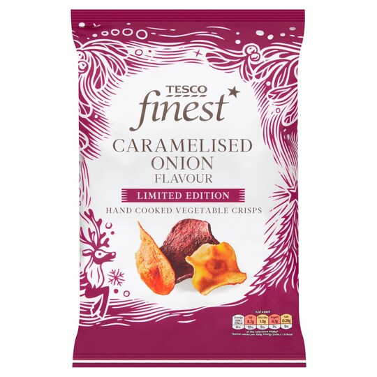Tesco Finest Caramelised Onion Hand Cooked Vegetable Crisps 125G ...