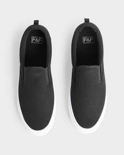 F&F Slip-On Canvas Trainers in Black - Tesco Groceries