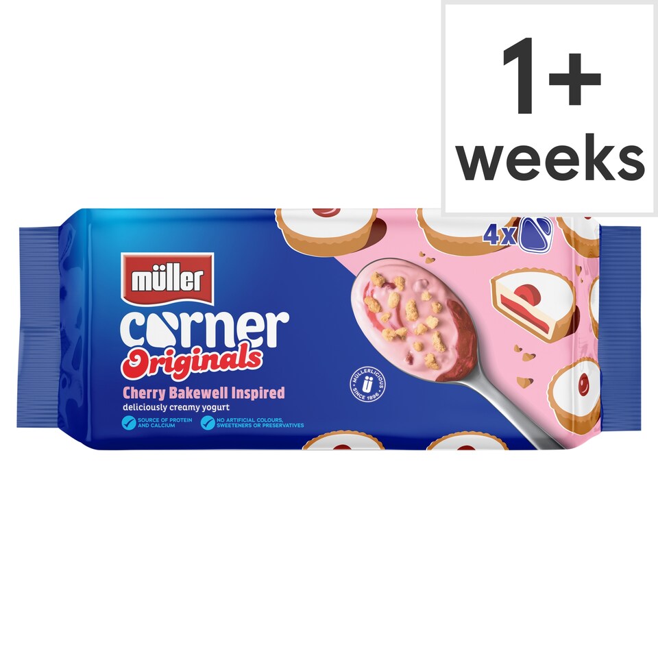 Muller Corner Originals Yogurt - Cherry Bakewell Inspired 4 x 124g ...