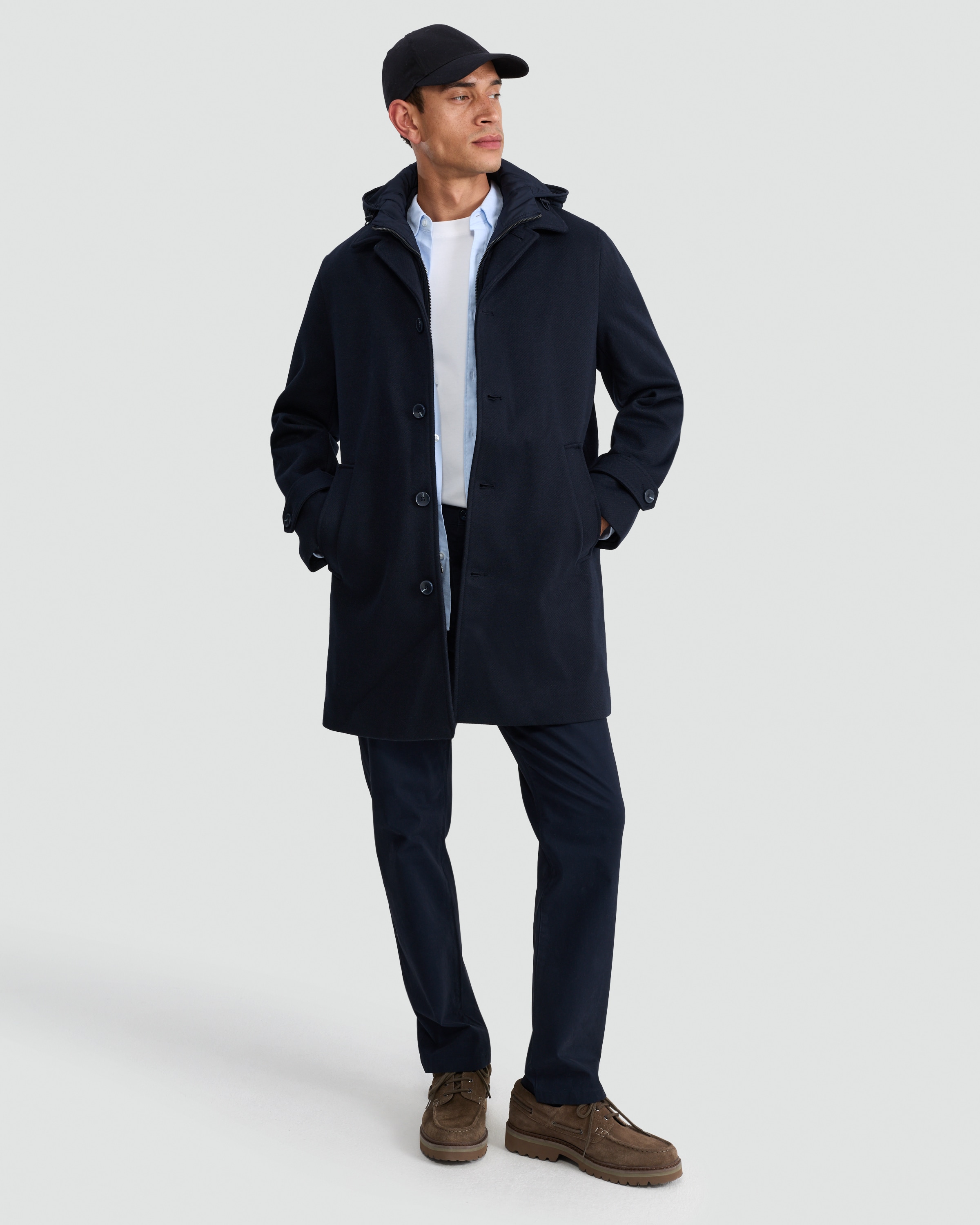 F&F Hooded Button Up Overcoat in Navy - Tesco Groceries