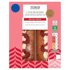 Tesco Cream & Strawberry Jam Doughnuts 2 Pack - Tesco Groceries