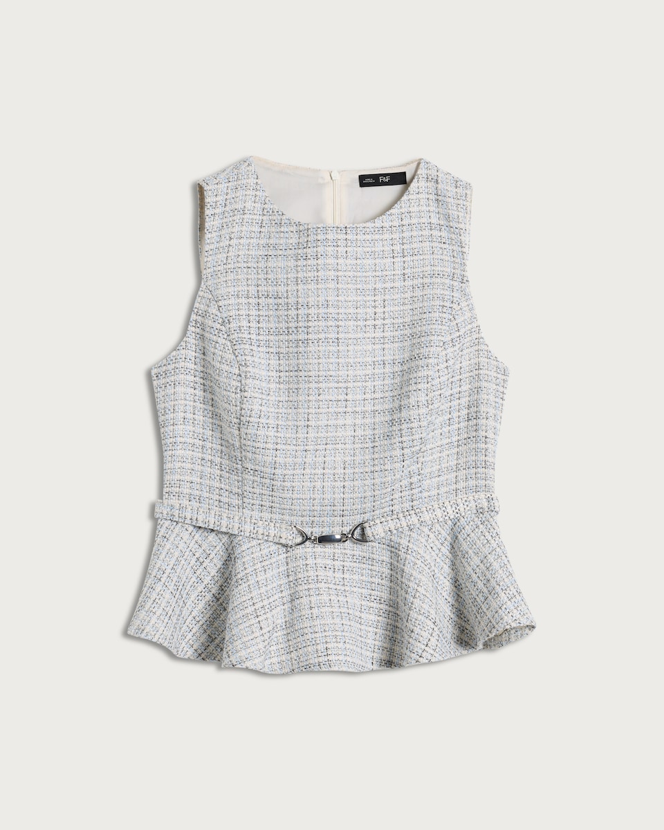 F&F Boucle Textured Peplum Hem Sleeveless Top in Blue - Tesco Groceries