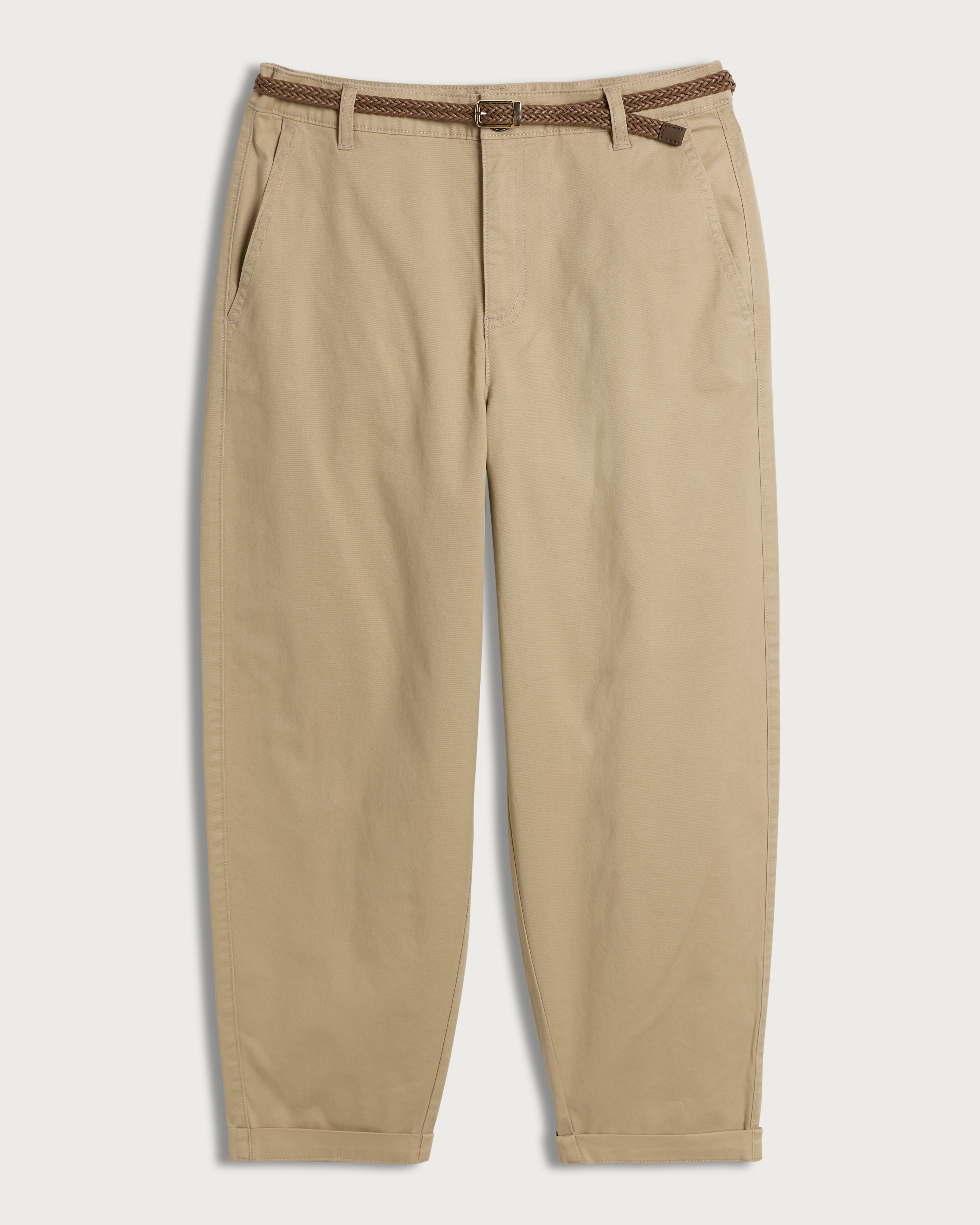 F&F Mid Rise Belted Tapered Chino Trousers in Stone - Tesco Groceries