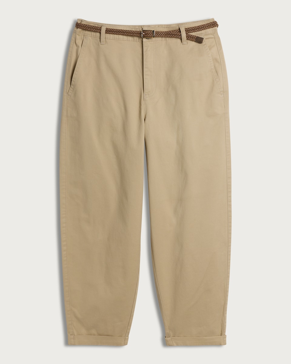 F&F Mid Rise Belted Tapered Chino Trousers in Stone - Tesco Groceries