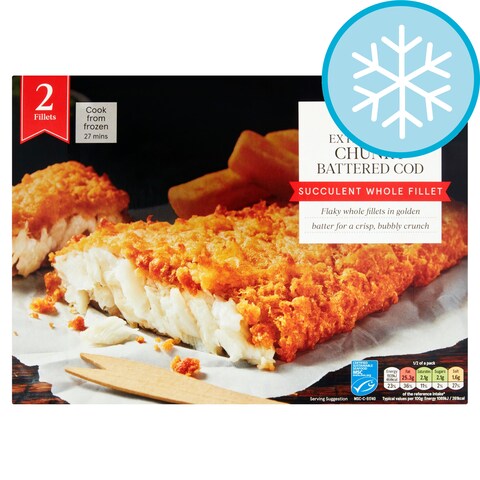Tesco 2 Extra Large Battered Cod Fillets 400G - Tesco Groceries