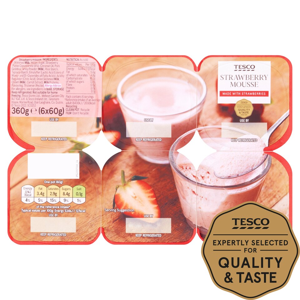 Tesco Strawberry Mousse 6X60g - Tesco Groceries