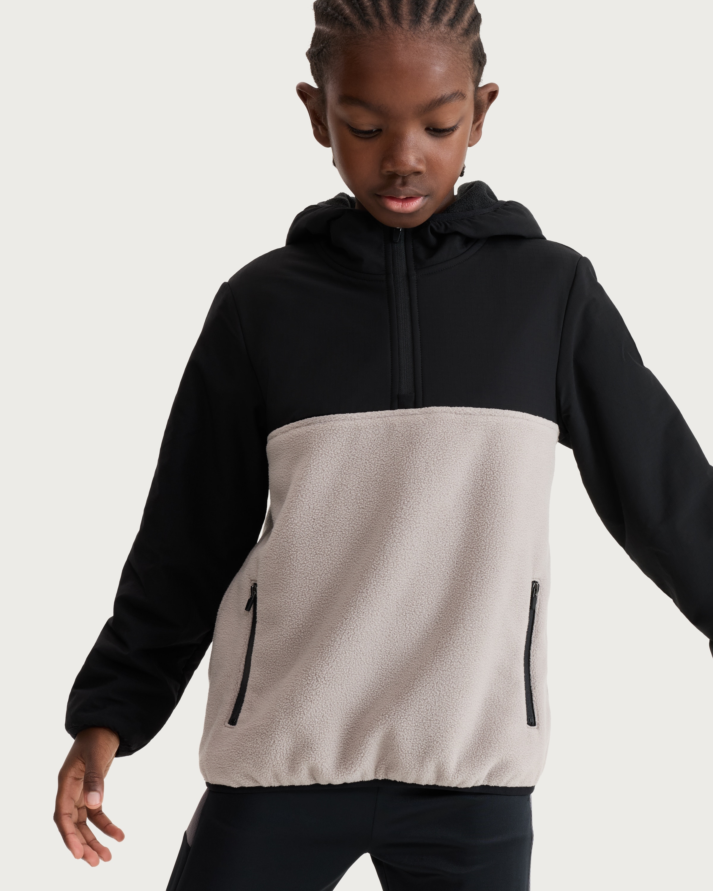 F&F Active Boys TECHSPORT Fleece Colour Block Half Zip Jacket in Stone ...