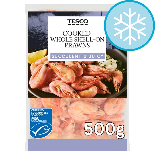 Tesco Cooked Whole Shell Prawns 500G - Tesco Groceries