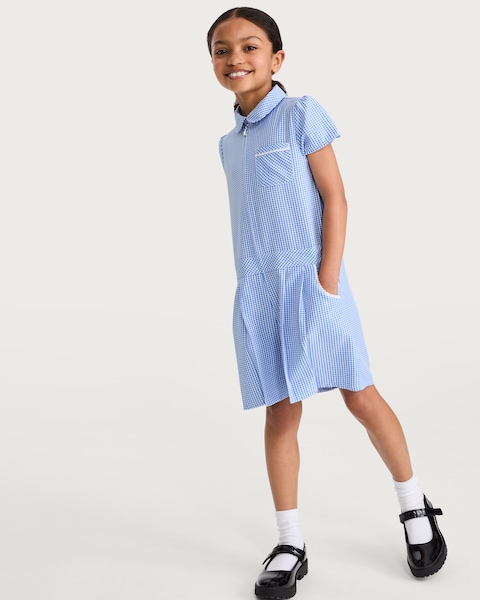F&F School Girls 2-Pack Gingham Playsuit in Blue - Tesco Groceries