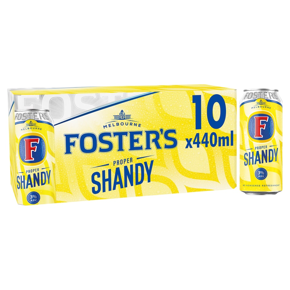 Fosters Proper Shandy Lager Beer 10x440ml - Tesco Groceries
