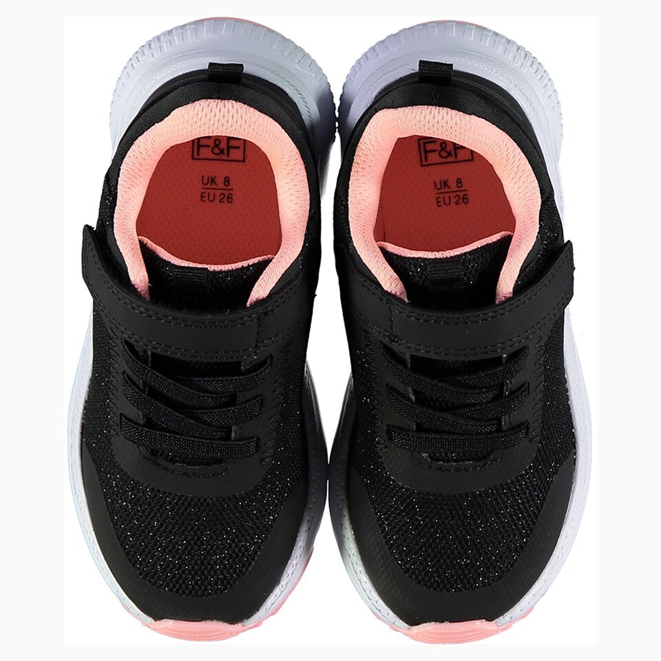 F&F School Girls Glitter Mesh Trainers in Black - Tesco Groceries