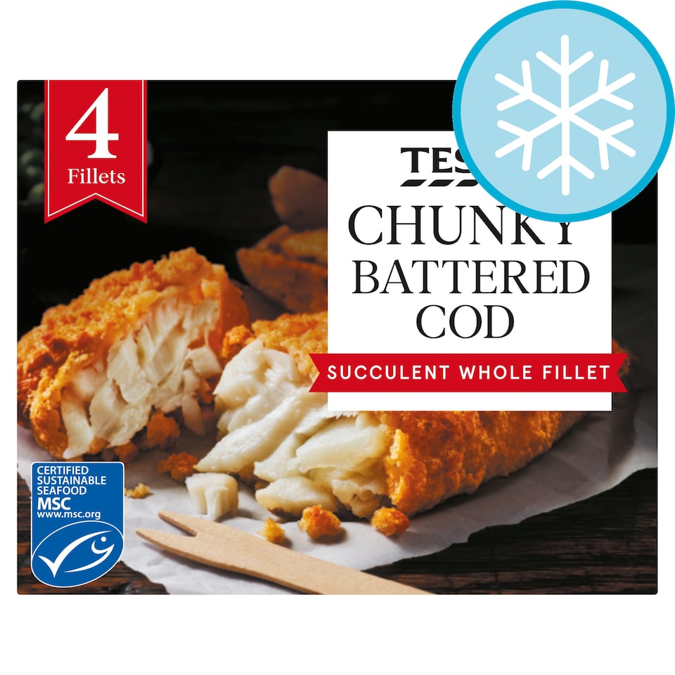 Tesco 4 Battered Chunky Cod Fillets 500G - Tesco Groceries