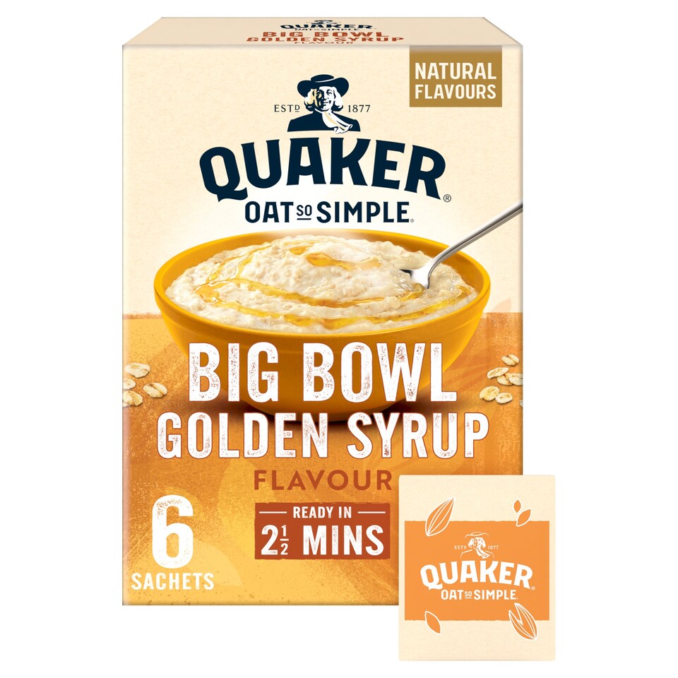 Quaker Big Bowl Golden Syrup Porridge Sachets 6x49.6g - Tesco Groceries