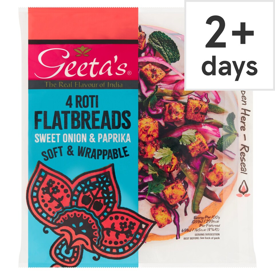 Geeta's 4 Roti Flatbread Paprika & Sweet Onion 220G - Tesco Groceries
