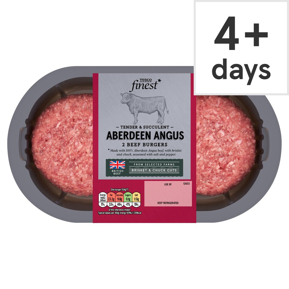 Tesco Finest Aberdeen Angus 2 Beef Burgers 340g - Tesco Groceries