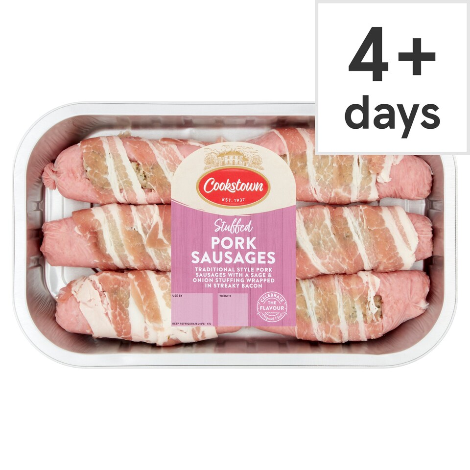 Cookstown Stuffed Pork Sausages In Bacon 510G - Tesco Groceries