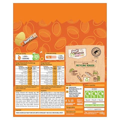 Smarties Orange Chocolate Large Easter Egg 188G - Tesco Groceries