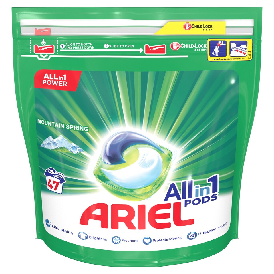 Ariel Allin1 Pods Washing Capsules Mountain Spring 47 Washes - Tesco ...