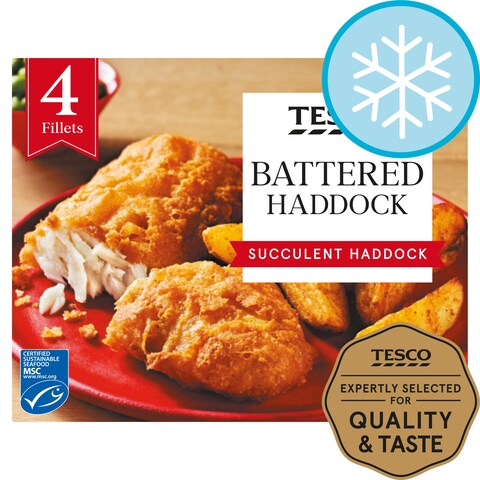 Tesco 4 Battered Haddock Fillets 500G - Tesco Groceries
