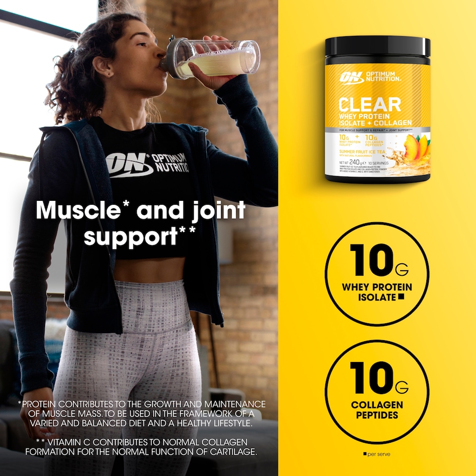 Optimum Nutrition Clear Whey + Collagen Summer Fruit Ice Tea 240g ...