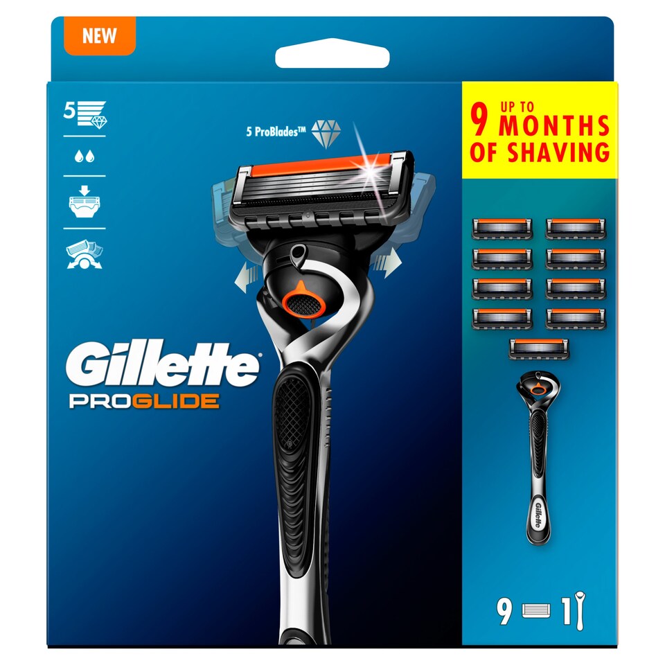 Gillette ProGlide Value Pack: Mens Razor + 9 Blade Refills - Tesco ...