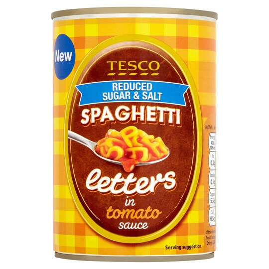 Tesco Reduced Sugar And Salt Spaghetti Letters 410G - Tesco Groceries