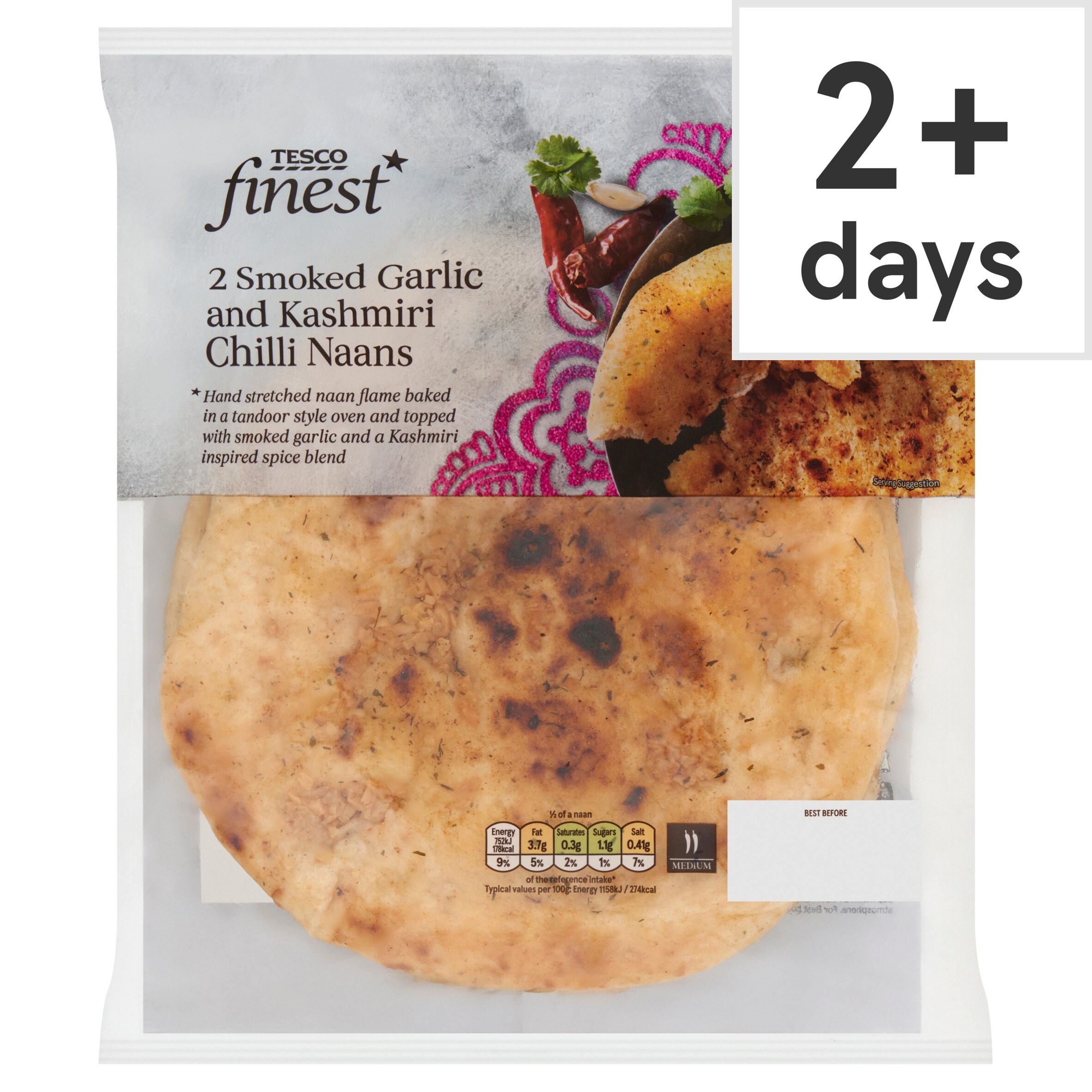 Tesco Finest Smoked Garlic and Kashmiri Chilli 2 Naan Breads - Tesco ...