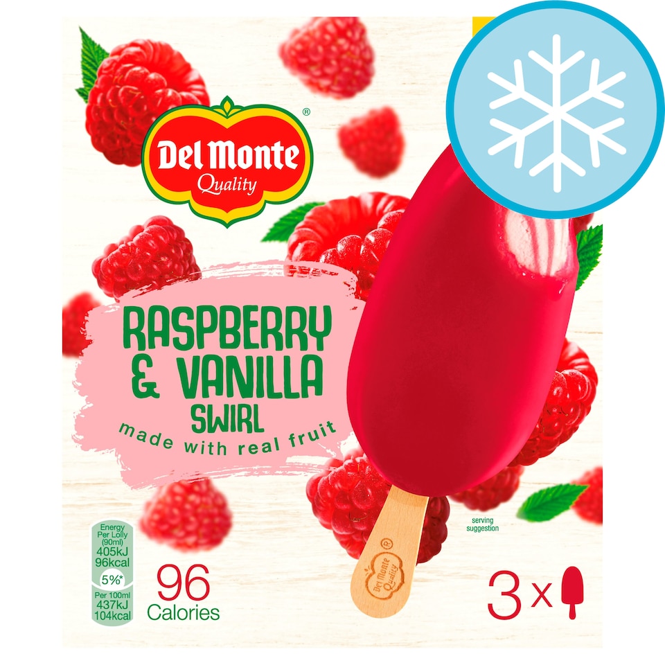 Del Monte Raspberry & Vanilla Swirl Ice Cream Sticks 3x90ml - Tesco ...
