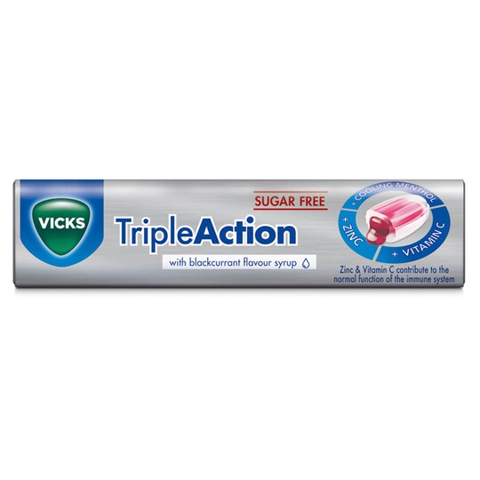Vicks Triple Action Blackcurrant Throat Sweet 42G - Tesco Groceries